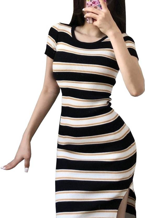 HSR Women Layered Black, White, Beige Dress - Buy HSR Women Layered ...
