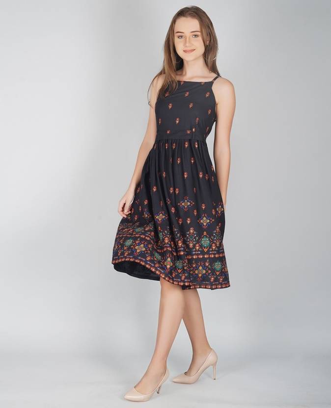 METRO-FASHION Women Gathered Black Knee Length Dress - Buy METRO ...