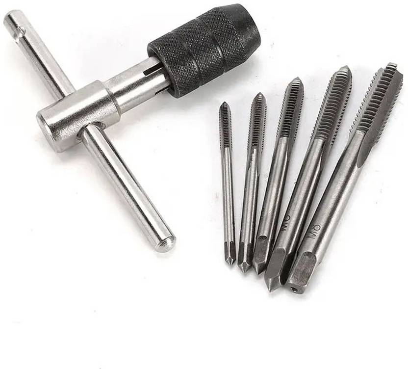 AS TOOL CENTER 6pcs Metric Tap Set Of Taps Drill Bits T-type Wrench ...