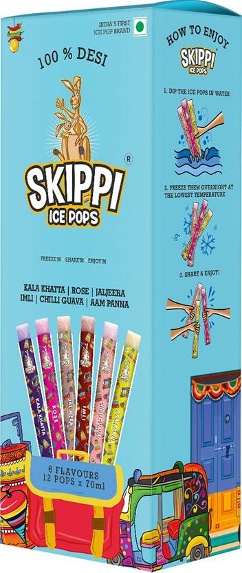 Skippi Ice Pops Desi Flavour Ice Pops- Kala Khatta, Rose, Jaljeera ...