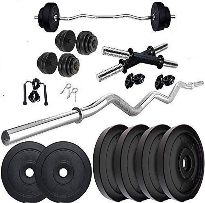 SHIVAM SPORTS 18 kg 18kg Pvc weight plates 3ft curl rod with Gym ...
