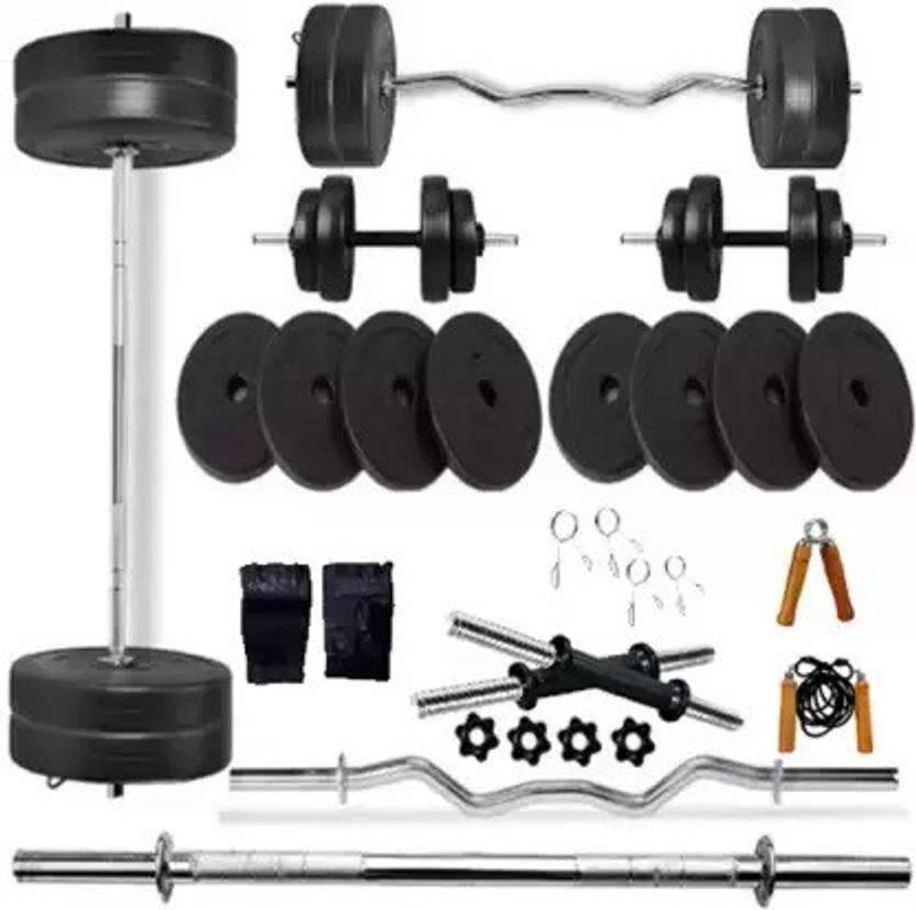L'AVENIR 30 kg Fitness PVC Weight Set with 4 Rods / Bars Home Gym Combo ...