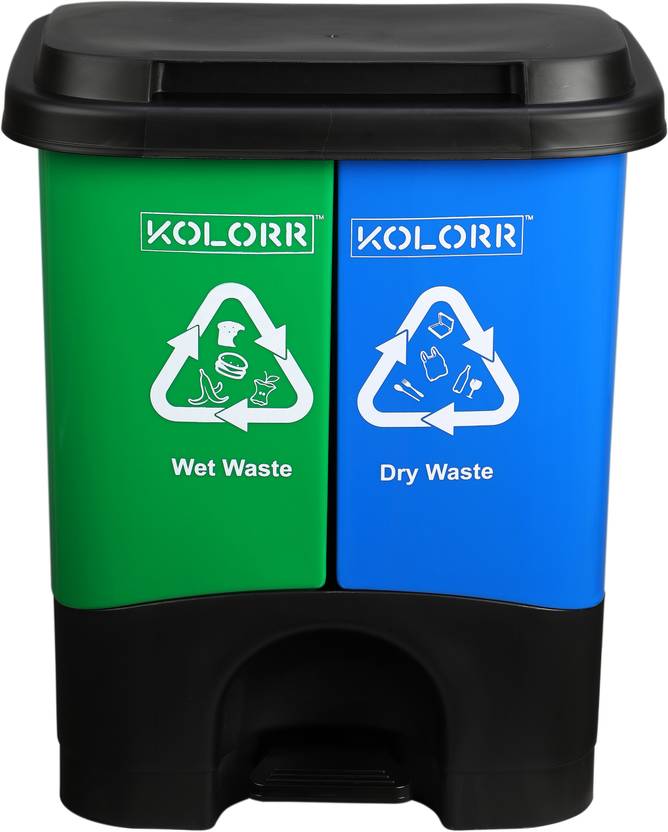 KOLORR 30 L Twin Bin 2in1 Dry & Wet Waste Pedal Wastebin with Lid for ...
