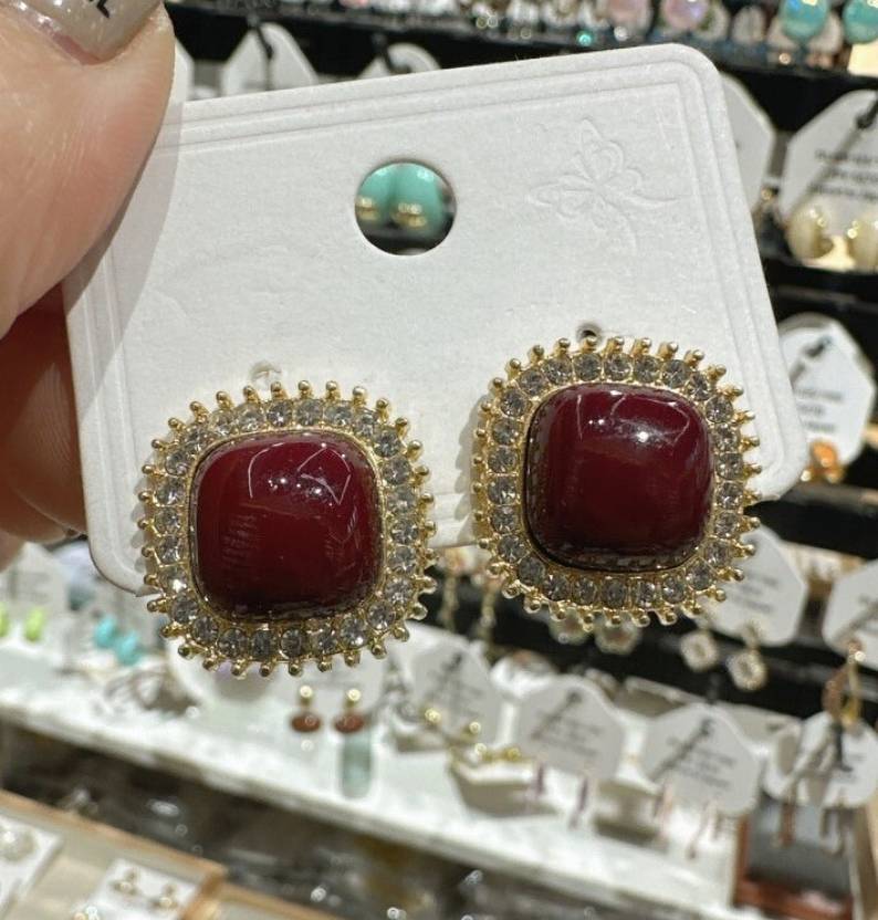 Flipkart.com - Buy BLINGEE Maroon Stone Diamond Stud Earrings Korean ...