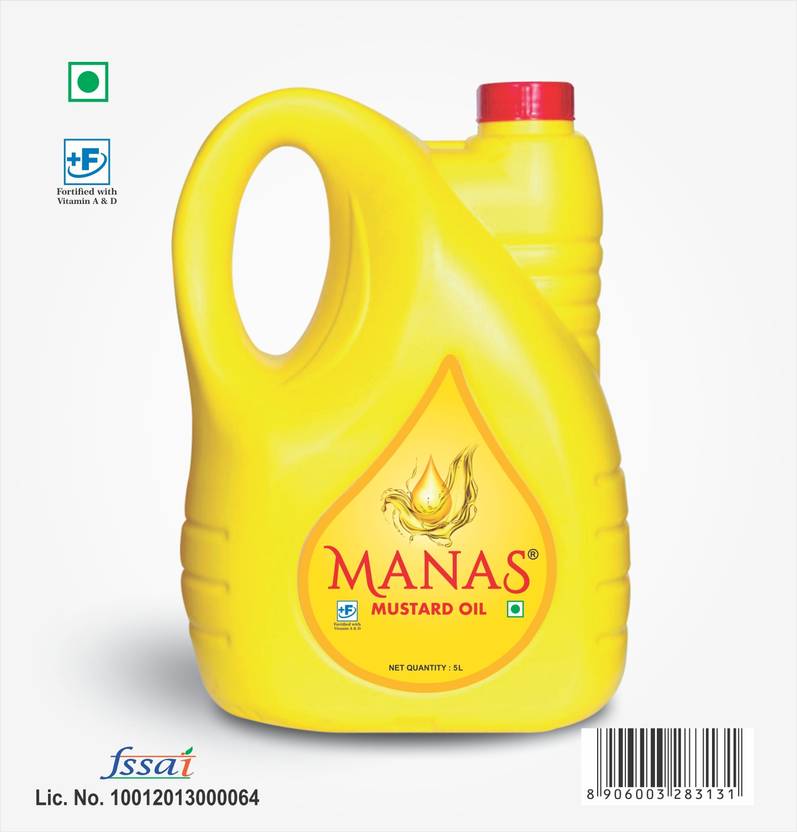Manas 100% Pure Mustard Oil, 5 Litre Sarson Ka Tel Sarso Oil For ...