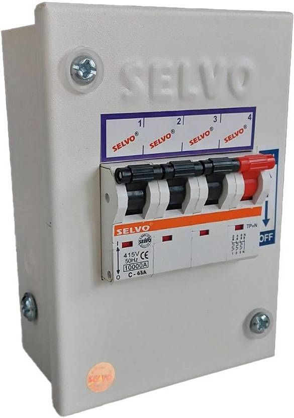 Selvo 4 Pole Metal Box & C-63A TPN MCB Price in India - Buy Selvo 4 ...