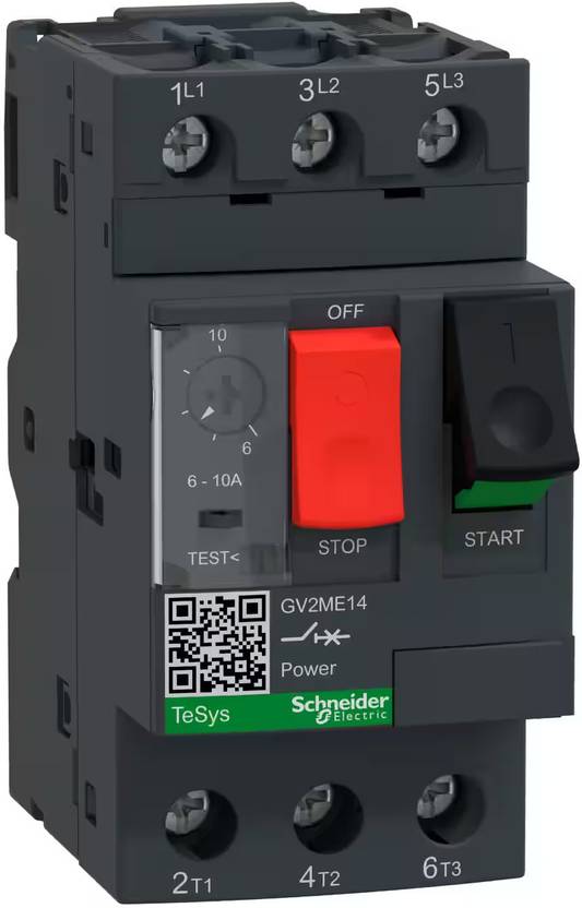 schneider TeSys GV2ME14 - Motor Circuit Breaker, 3 Pole, 6-10A, Push ...