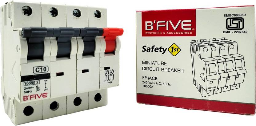 b'five C10A. Three Pole C Curve Tpn Mcb (Triple pole+Neutral) mcb BSF ...