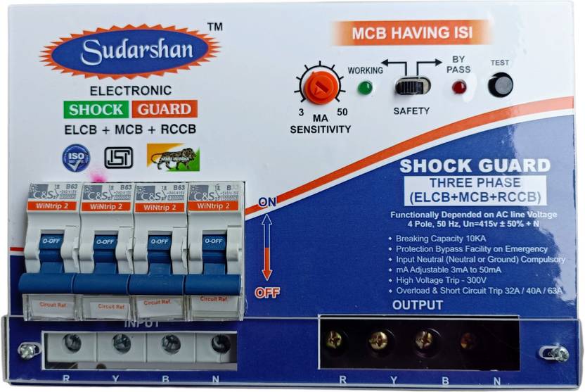 sudarshan ELCB Three Phase 4 Pole ELCB + RCCB + ISI Marked MCB 32 A ...