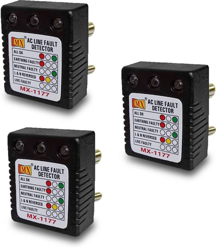 MX AC Electrical Line Fault Detector 3Pin Socket Tester (Pack of 3) 5 A ...