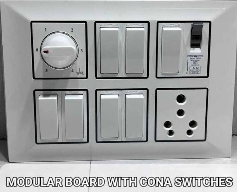 BAHUL Modular Wall Surface Electric Board with 7 Switch 1 Socket 1 ...