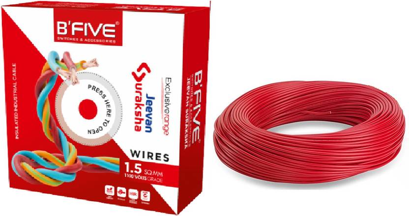b'five Jeevan Suraksha wires PVC HR+FR 1.5mm Single Core Flexible ...