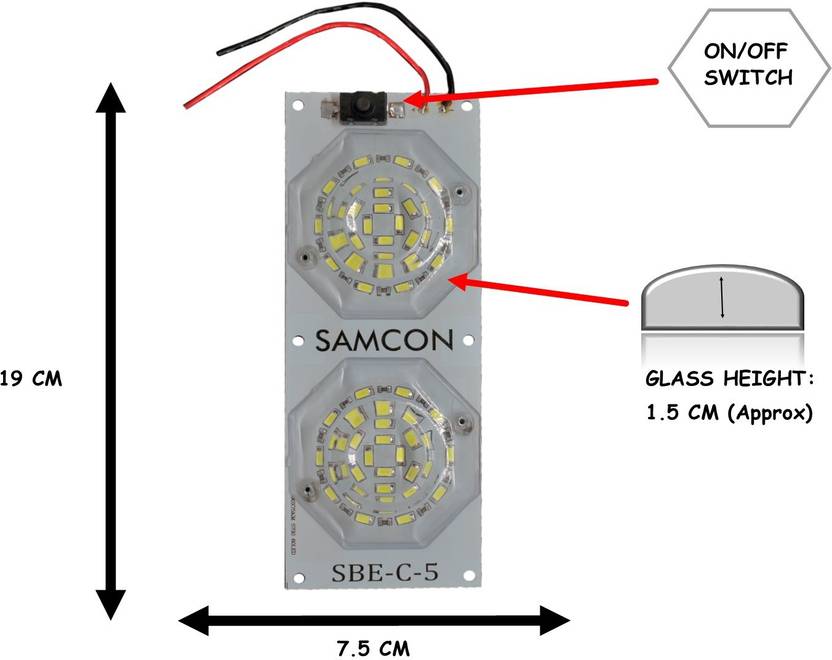 Samcon C-5 12 VOLT 60 SMD 15 WATT LED DUAL REFLECTIVE GLASS PCB WITH ON ...