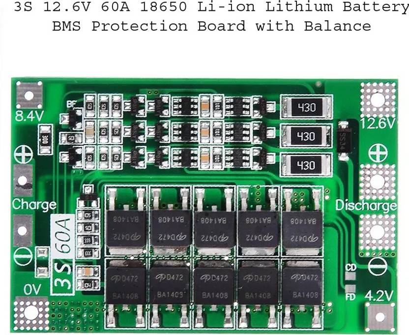 electrolight 3S 60A 18650 Li-ion Lithium Battery BMS Protection Board ...