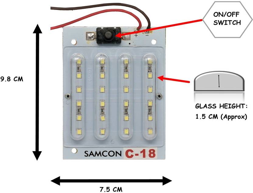 Samcon C-18 12 VOLT 24 SMD 6 WATT LED 4-TUBE REFLECTIVE GLASS PCB WITH ...