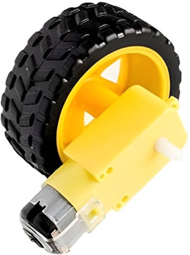 R&D Dual Shaft DC BO Motor With Rubber Robot Wheel Black Yellow Pack of ...
