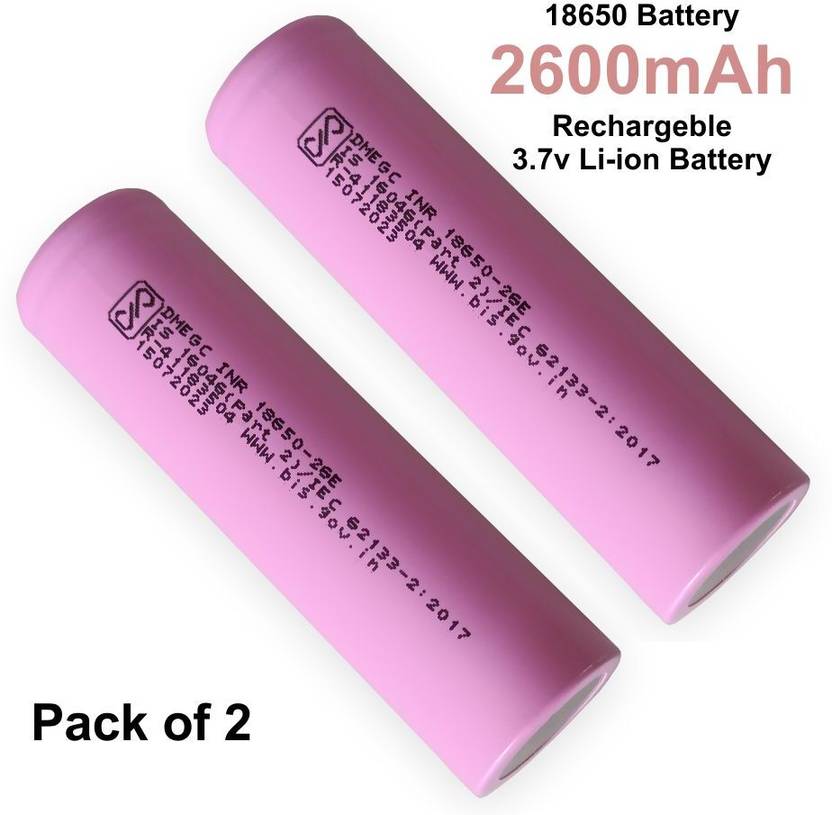 Scienticy 2600mAh (26E) 3.7V dmegc INR 18650 Rechargeable Lithium Ion battery (Pack of 2) Power ...