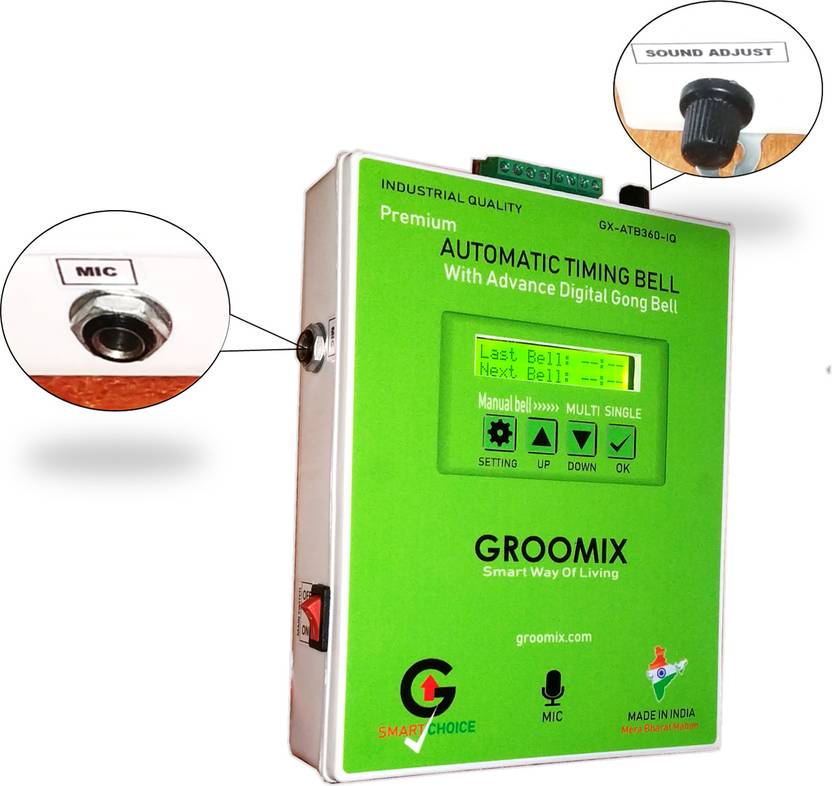 groomix Premium Auto Timing School Bell, Digital Gong Bell, Mic input ...