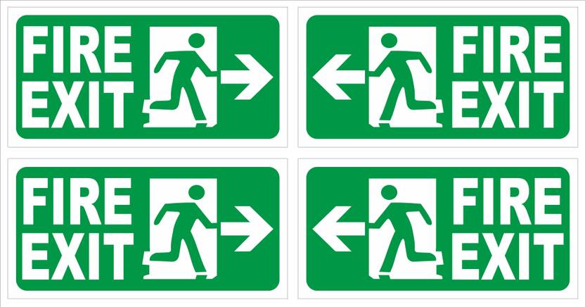 Signved Night Glow Fire Exit Signage, 4 Pic Radium Sunboard Sign, 12x6 ...