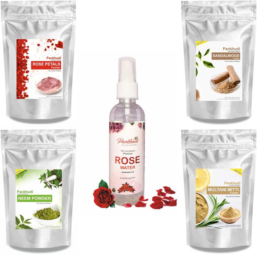 Pankhudi Multani Mitti, Chandan, Neem & Rose Powder (100Gm Each) with ...