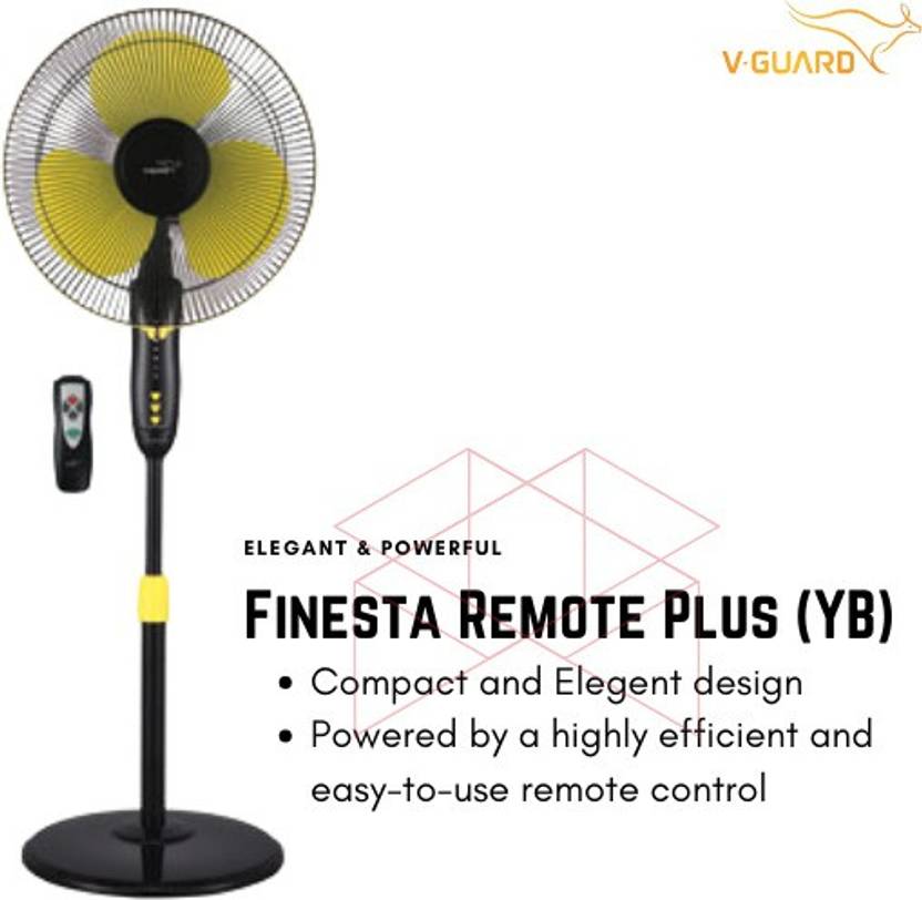 V-Guard Finesta Remote Plus 3 Blade Pedestal Fan (Yellow Black) 2020 ...