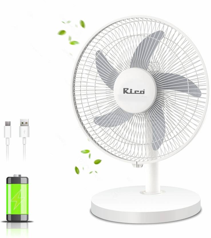 Rico Fan with Auto Oscillation |Type-C Charging | 3-Speed Settings ...