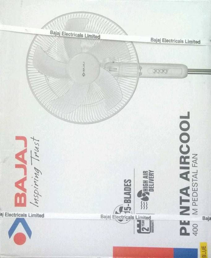 BAJAJ PENTA AIRCOOL 400MM WHITE PEDESTAL FAN 400 mm 5 Blade Pedestal ...