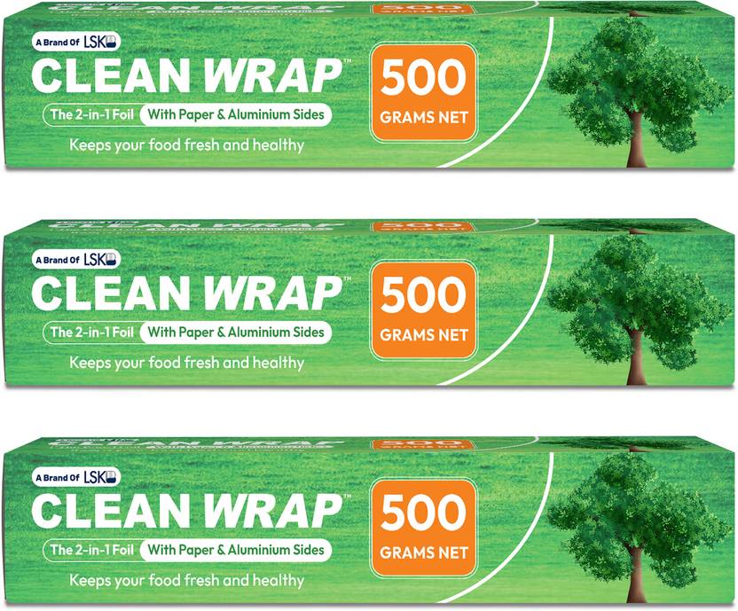 Cleanwrap 500 Grams 2-in-1 Aluminium Foil & Paper (Pack of 3), Keeps ...