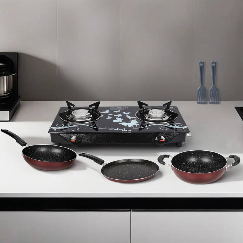 Sigri-wala as stove & Non-stick Set | Tawa, Kadhai, Fry Pan & 2 ...