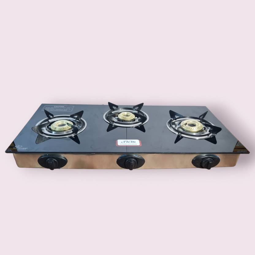 skm 3 Burner Auto Ignition Glass Top Black Glass Automatic Gas Stove Price in India - Buy skm 3 ...