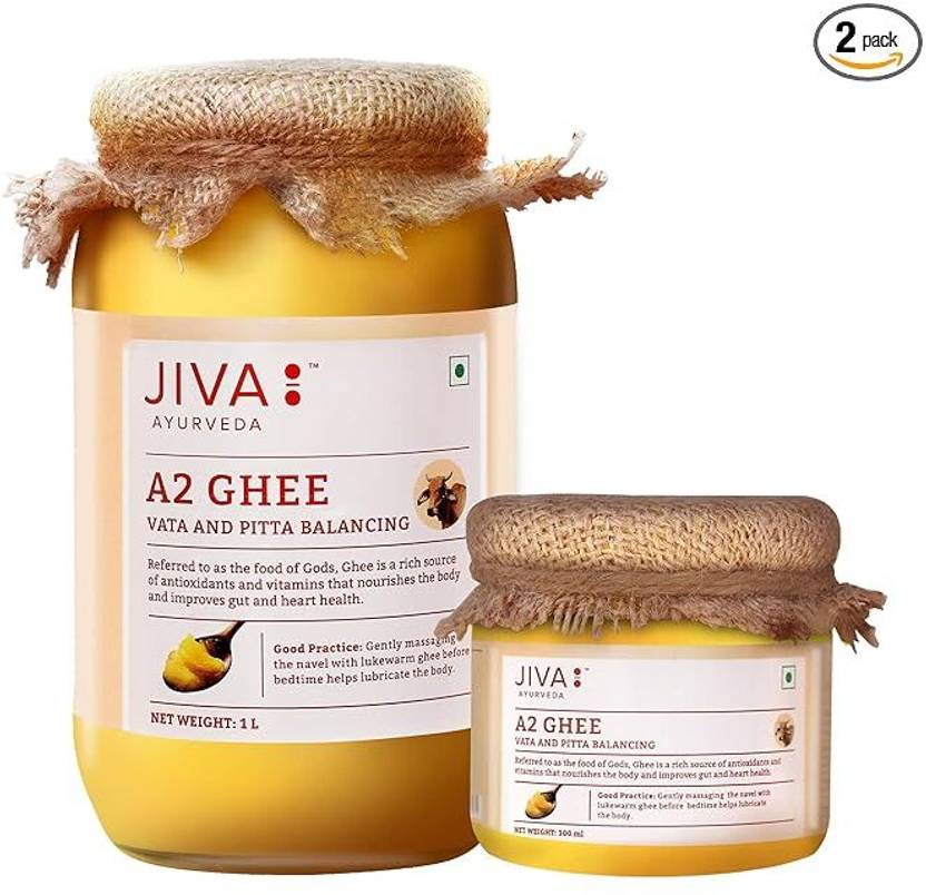 JIVA A2 Gir Desi Cow Ghee 1L + 300 ml Combo Ghee Glass Bottle Price in India - Buy JIVA A2 Gir ...