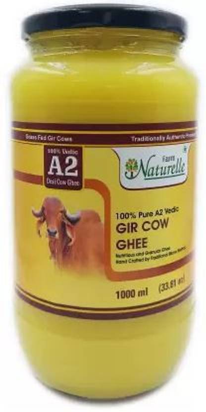 Farm Naturelle 100% Pure A2 Gir Cow Desi Ghee Through Vedic Bilona Method (Glass Bottle- 1000 ml ...