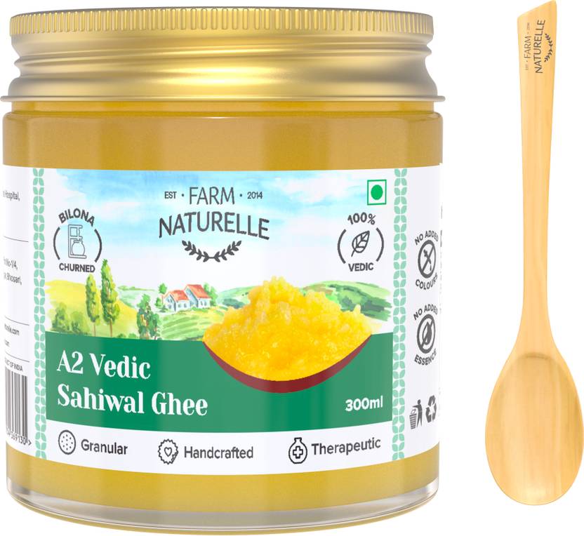 Farm Naturelle Farm Naturelle-100% Pure Desi Cow Ghee from A2 Milk (300Ml)-Vedic Method Ghee 300 ...
