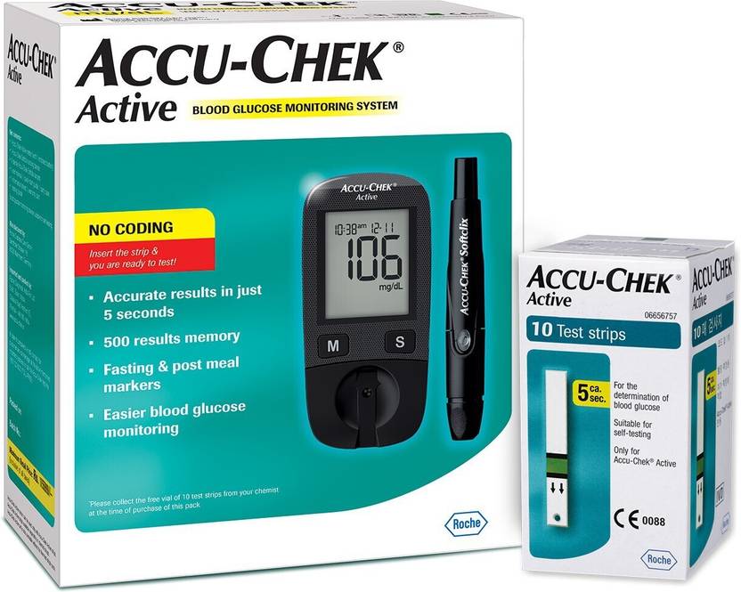 ACCU-CHEK Active Glucose Monitor with 10 Strips Glucometer Price in ...