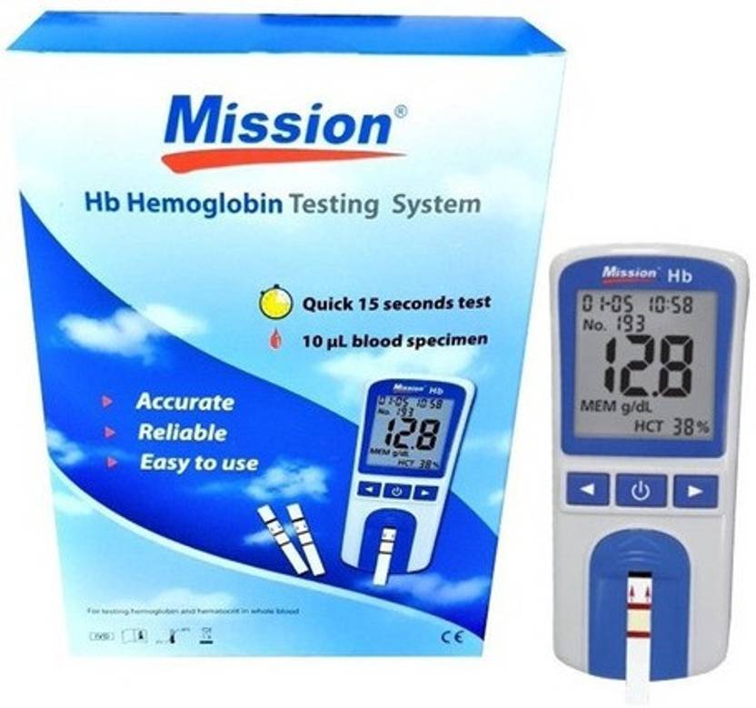 JMD Mission HB Hemoglobin Testing monitor with 10 strips Glucometer ...