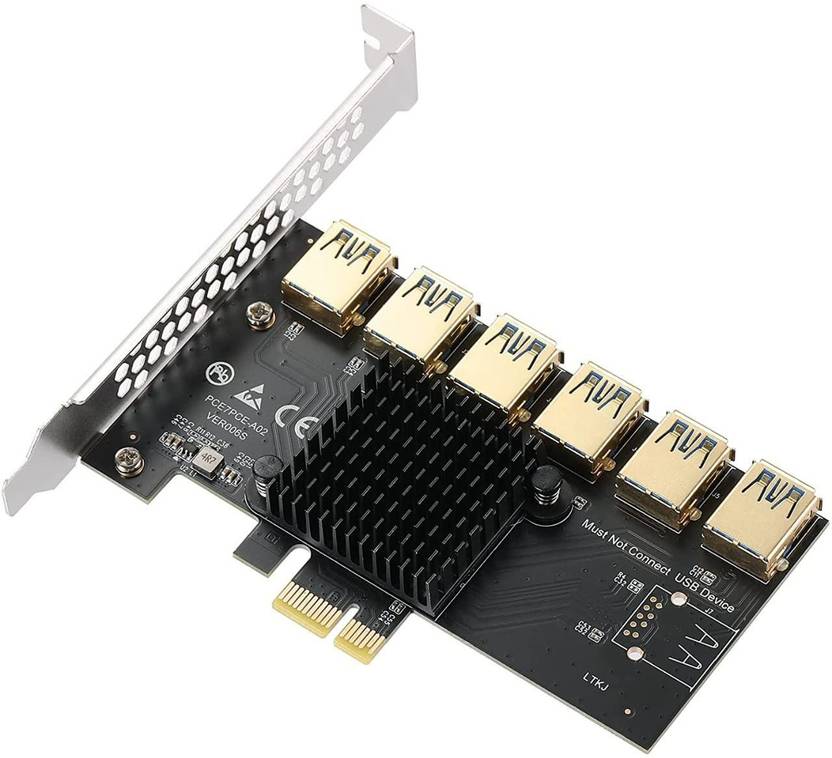 microware PCIe Converter Riser Card PCI-E 1 To 6 External 16X Slot USB 3.0 for BT Mining GDDR6X ...
