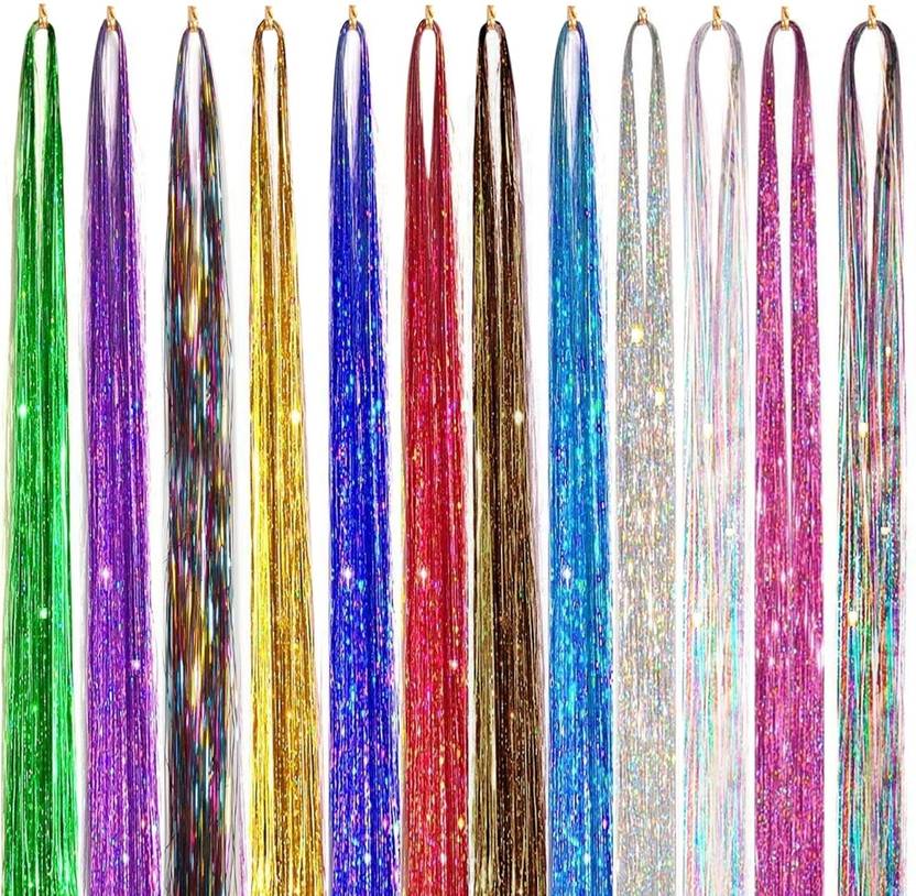 BEING BELLA 3 Pcs Hair Tinsel Extensions Glitter Tinsel set & Sparkli for Women and Girls Braid ...