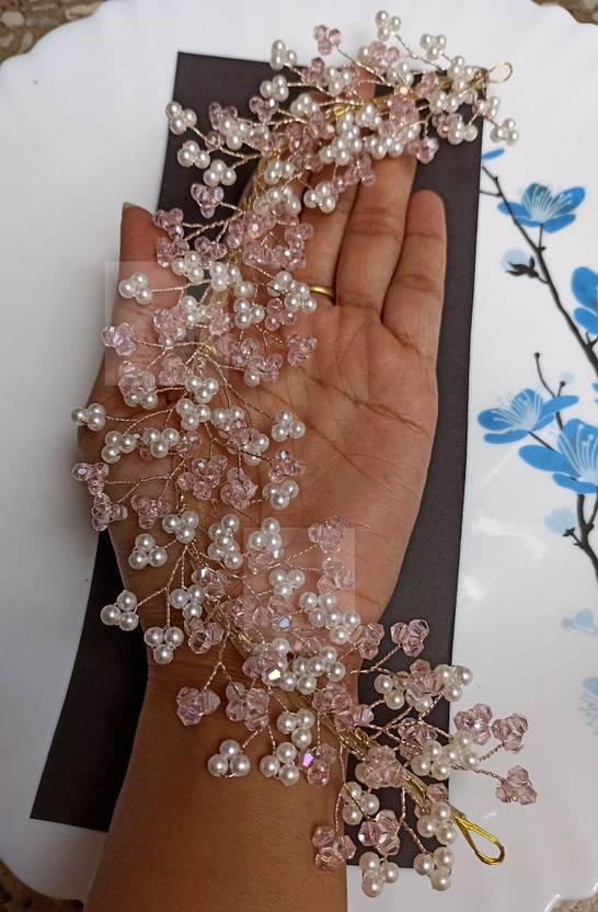 SAMYAK Beaded Tiara Hair Jewellery Vine Chain | Hair Pin Clip Gajra For ...