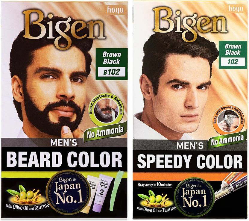 Bigen Men's Beard 102 & Speedy Hair Color 102 Combo , Brown Black ...