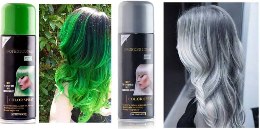 ADJD GREEN & SILVER Temporary hair color Spray instant hair colour for ...