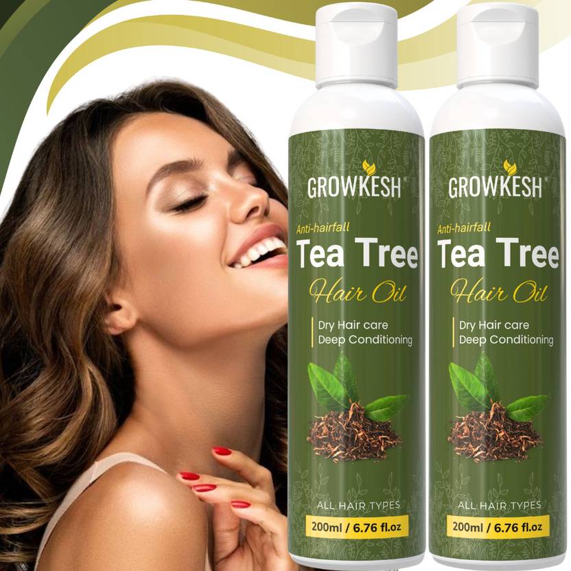 Growkesh Tea Tree Hair Oil for Dry Scalp Nourishment and Frizz Control ...