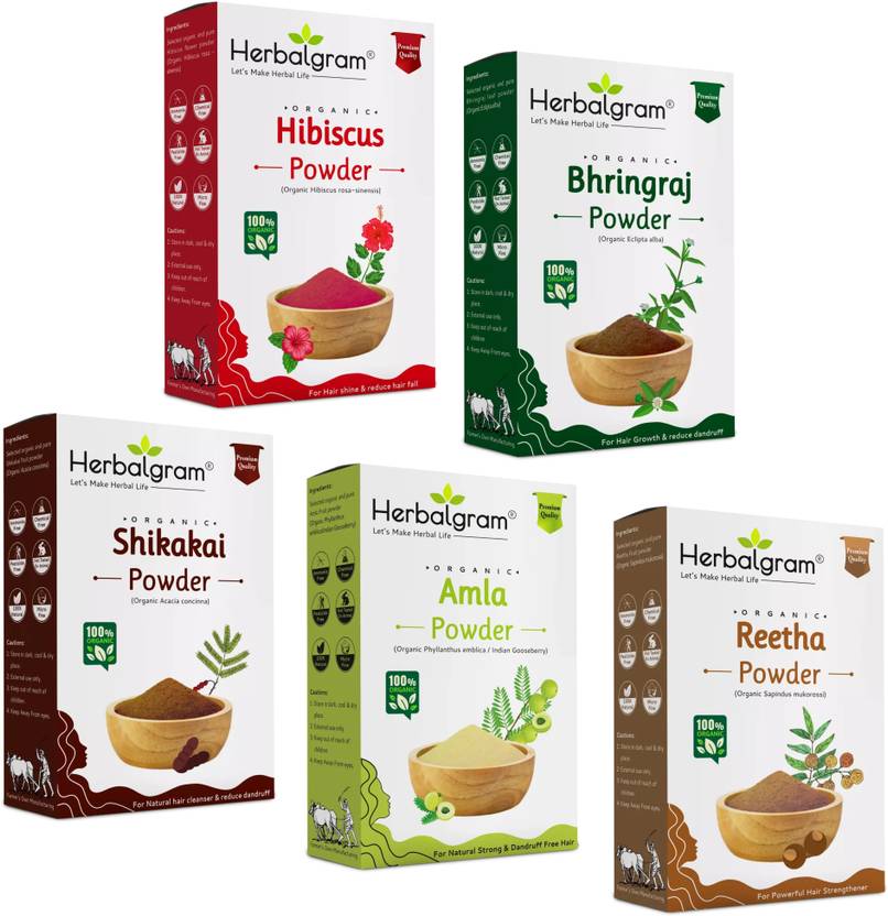 Herbalgram 100% Organic Amla Reetha Shikakai Hibiscus and Bhringraj ...