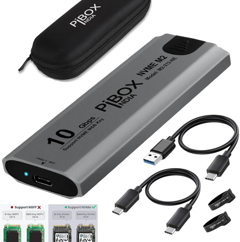 pibox india M2-312-NE NVME M2 SSD Enclosure- USB 3.2 10Gbps, Tool-Free ...