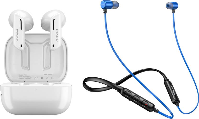 MAXX PX2 White & NX2 Black/Blue Combo (Pack of 2) Bluetooth Headset ...