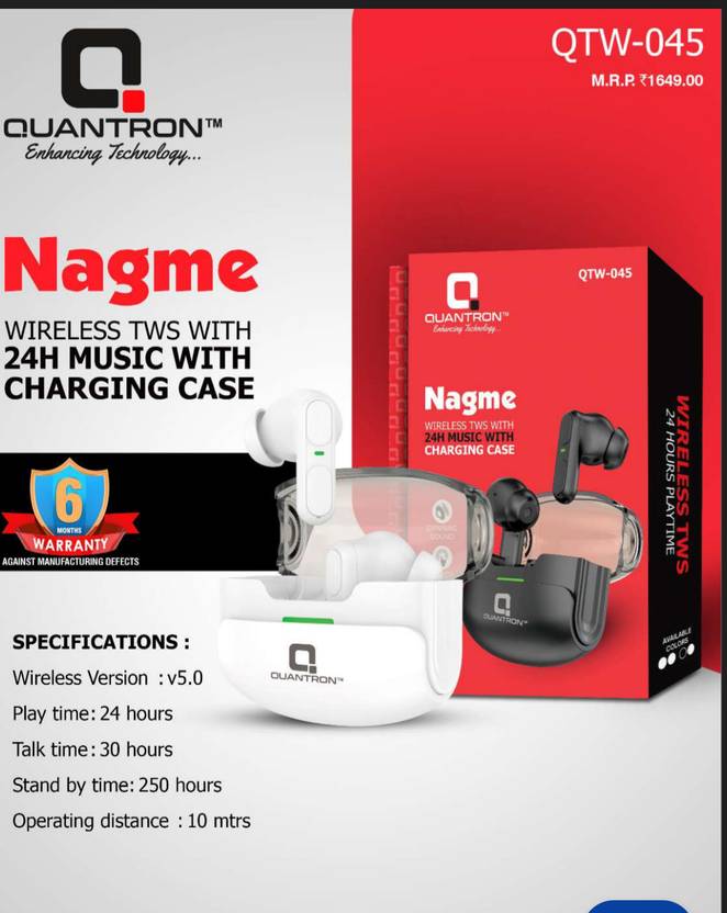Quantron QTW -045 NAGME WIRLESS TWS WITH 24H MUSIC WITH CHARGING CASE ...