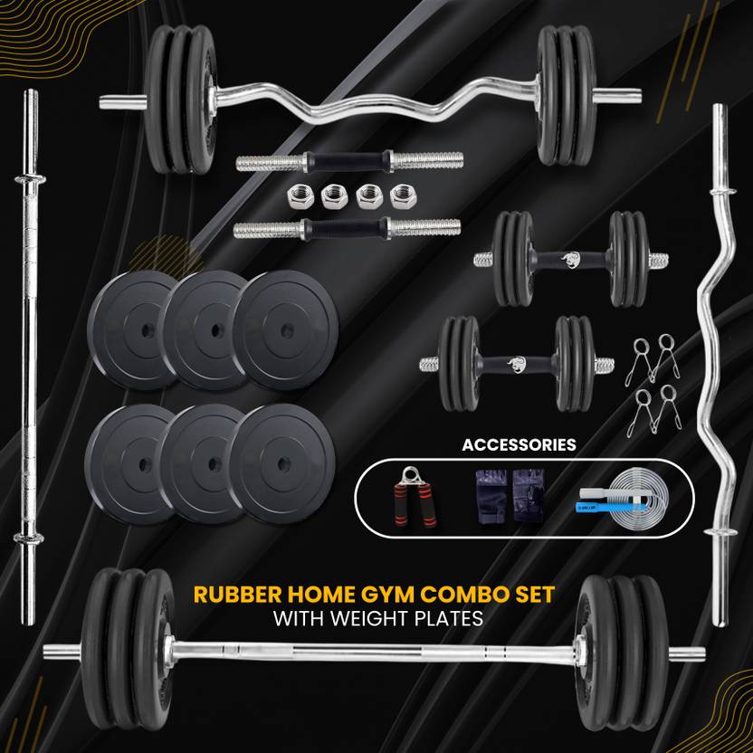BULLAR 20 kg Rubber Home Gym Set with Dumbbell rods,with Workout ...