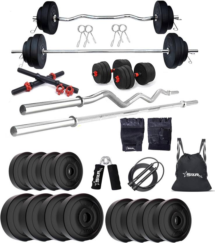 STARX 30 kg PVC Weight Combo of Rods and Accessories Home Gym Combo ...