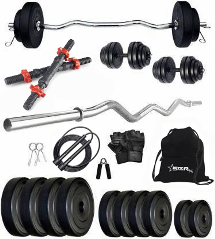 STARX 20 kg PVC weight with 3ft Curl Rod and Accessories Home Gym Combo ...