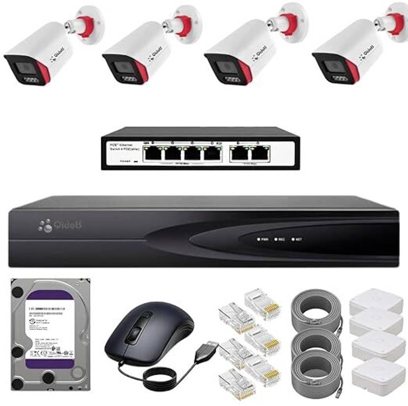 Qidots 4 Channel 8 MP IP Camera Combo Set ColourVu Dual Mode 8 Ch NVR,4 ...