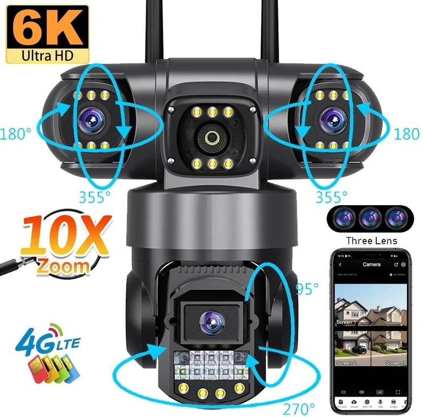 Cxoen 4G LTE PTZ Triple Lens Outdoor CCTV Camera 8MP HD Night Vision ...